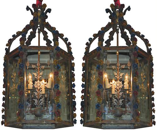 A Pair of 18th Century Parcel-Gilt and Polychrome Venetian Lanterns No ...